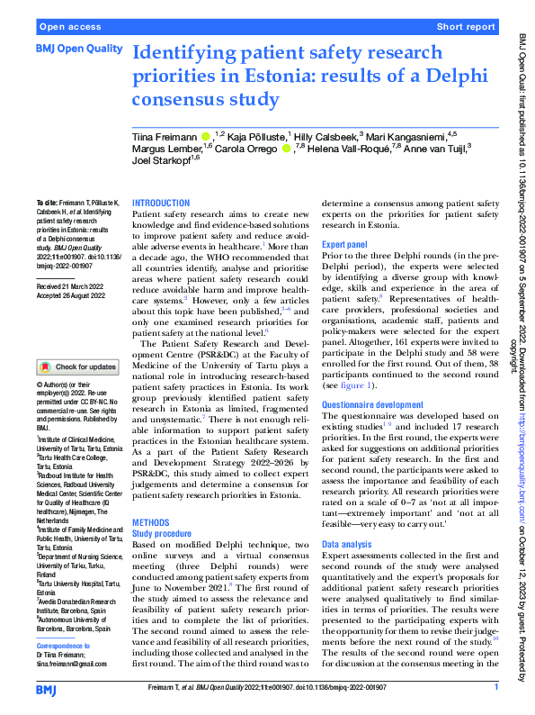 (PDF) Identifying patient safety research priorities in Estonia ...