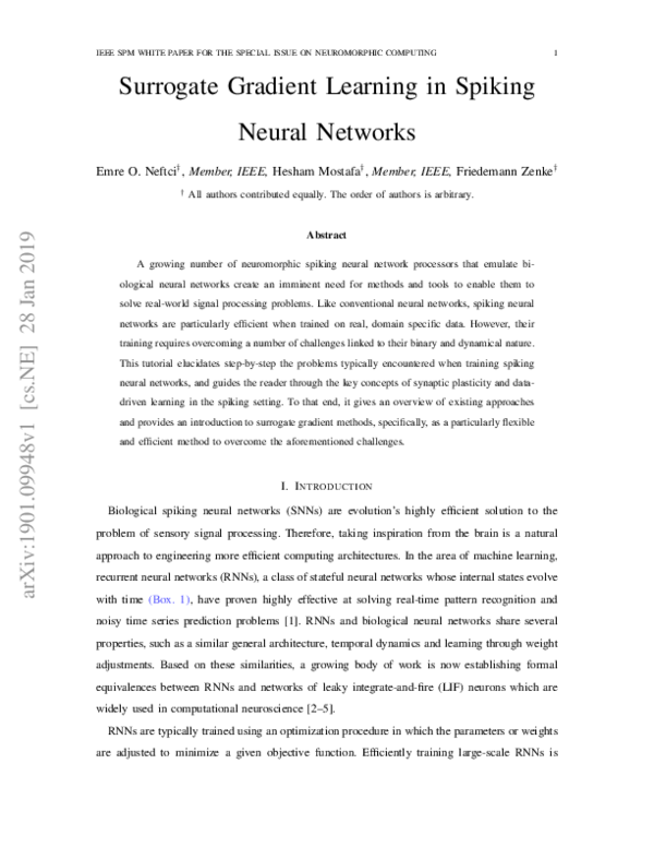(PDF) Surrogate Gradient Learning in Spiking Neural Networks: Bringing ...