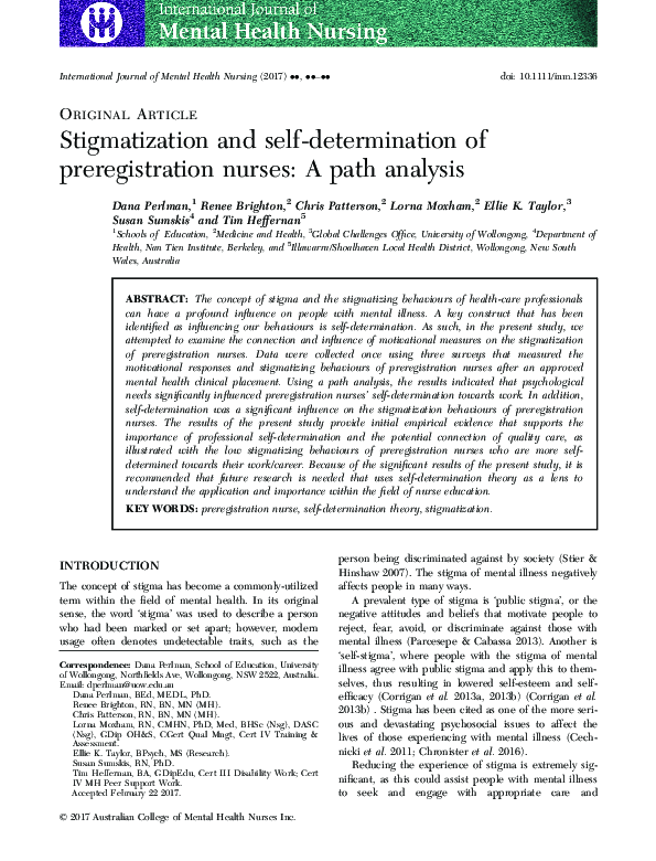 (PDF) Stigmatization and self-determination of preregistration nurses: A path analysis