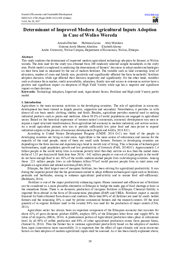(PDF) Determinant of Improved Modern Agricultural Inputs Adoption in ...