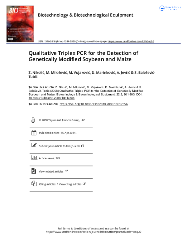 Pdf Qualitative Triplex Pcr For The Detection Of Genetically Modified Soybean And Maize