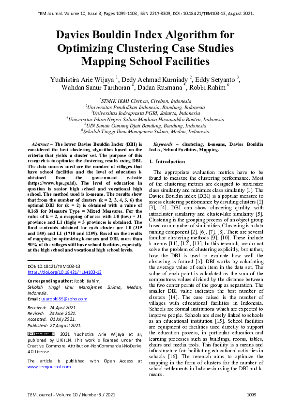 (PDF) Davies Bouldin Index Algorithm for Optimizing Clustering Case ...