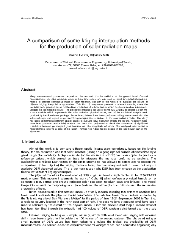 (PDF) A comparison of some kriging interpolation methods for the production of solar radiation maps