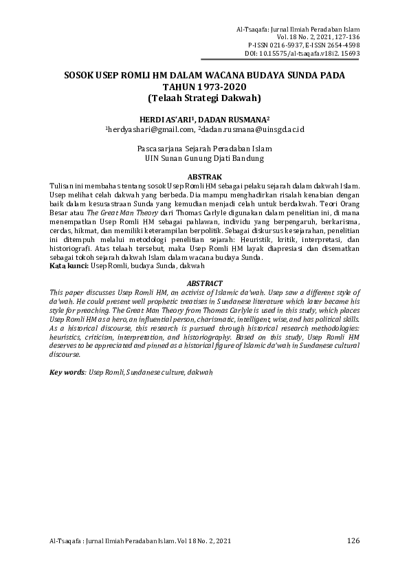 (PDF) Sosok Usep Romli HM Dalam Wacana Budaya Sunda Pada Tahun 1973 ...