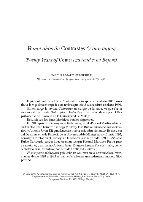 (PDF) Veinte años de Contrastes (y aún antes)