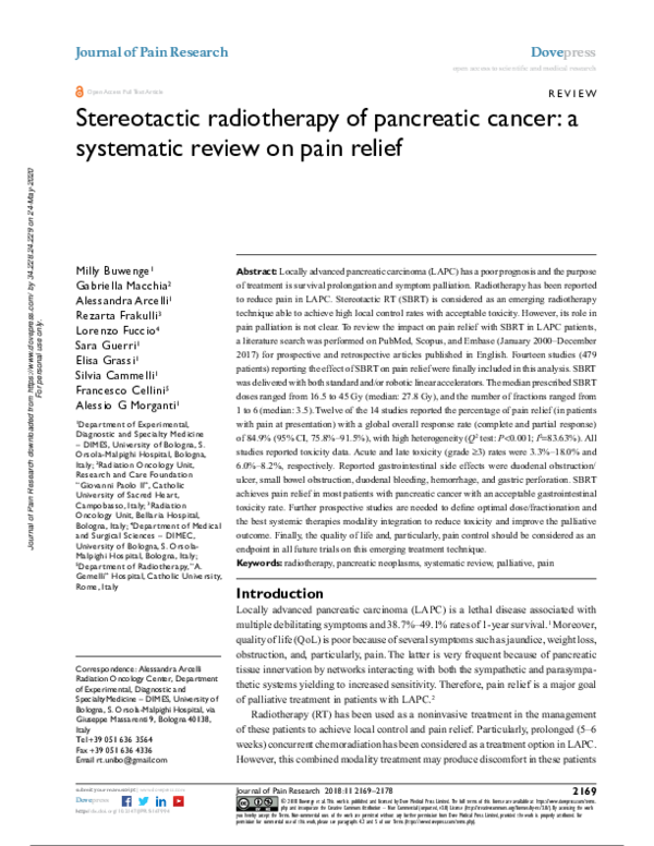 (PDF) Stereotactic radiotherapy of pancreatic cancer: a systematic review on pain relief