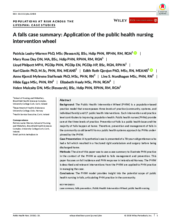 (PDF) A falls case summary: Application of the public health nursing ...