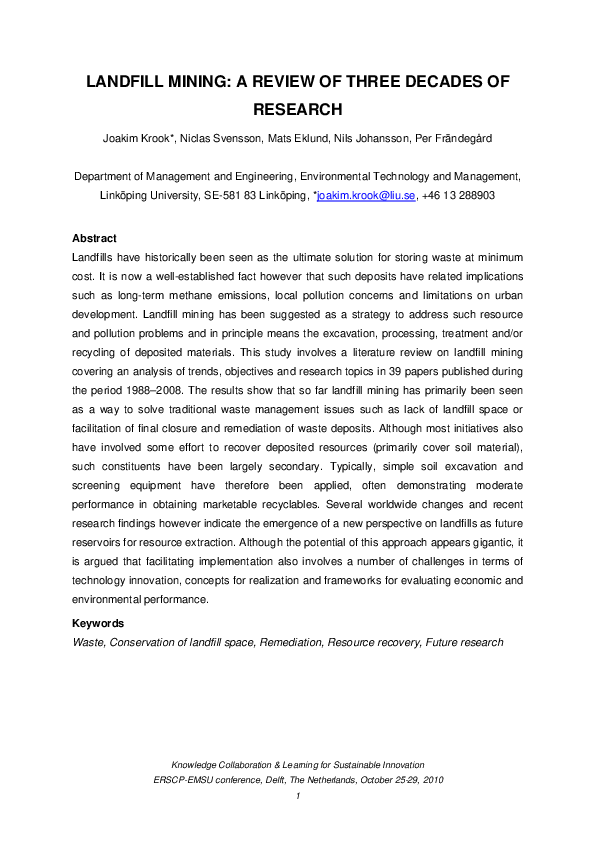 (PDF) Landfill mining : a review of three decades of research