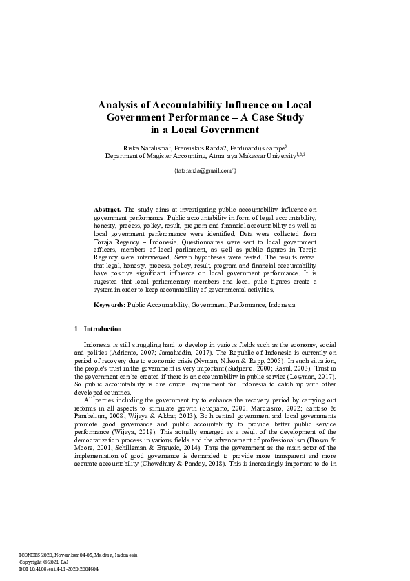 (PDF) Analysis of Accountability Influence on Local Government ...