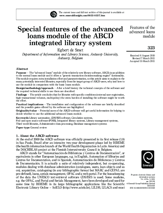 (PDF) Special features of the advanced loans module of the ABCD integrated library system ...
