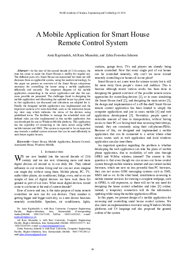 (PDF) A Mobile Application for Smart House Remote Control System