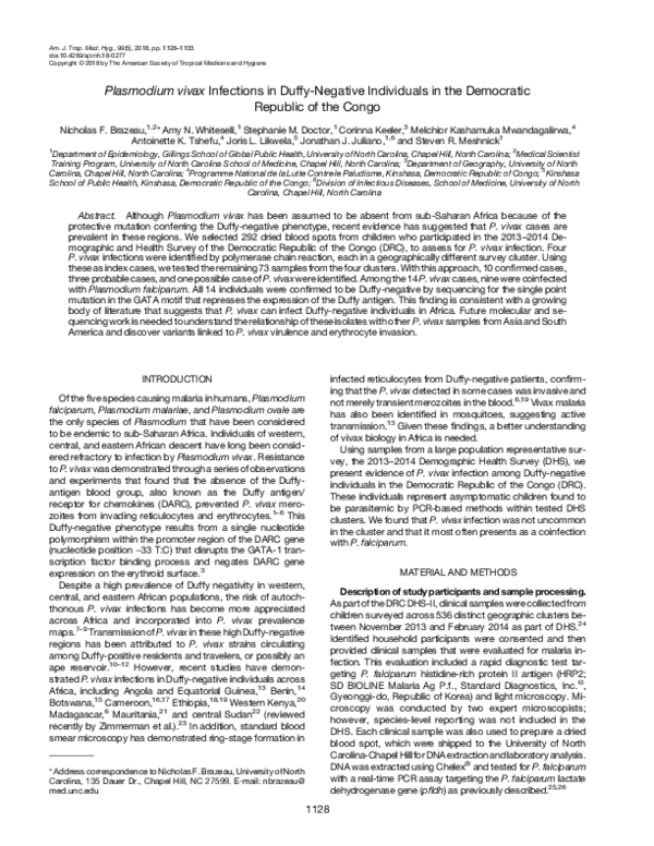 (PDF) Plasmodium vivax Infections in Duffy-Negative Individuals in the ...