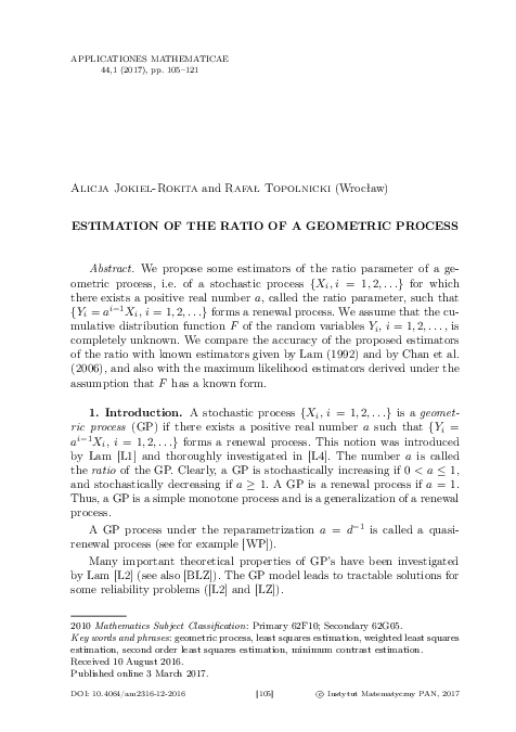 (PDF) Estimation of the ratio of a geometric process | Rafal Topolnicki ...