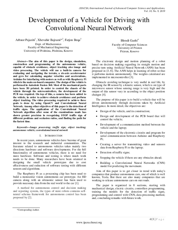 (PDF) Development of a Vehicle for Driving with Convolutional Neural Network
