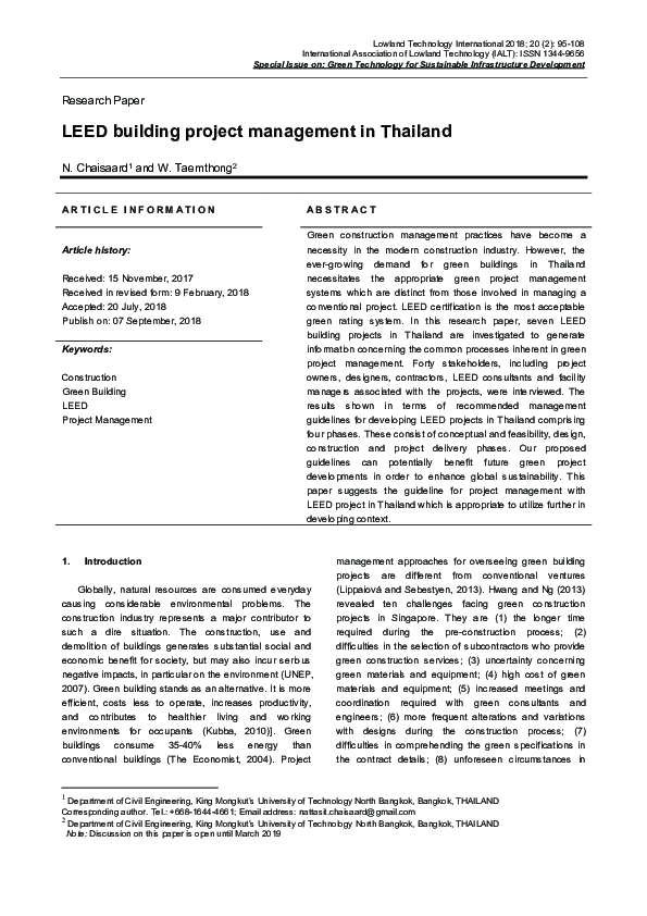 (PDF) LEED building project management in Thailand