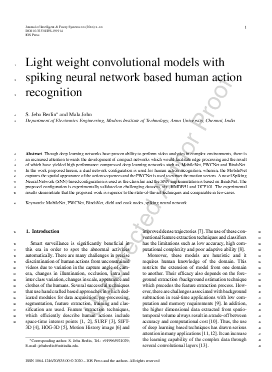 (PDF) Light weight convolutional models with spiking neural network based human action recognition