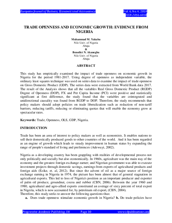 (PDF) TRADE OPENNESS AND ECONOMIC GROWTH: EVIDENCE FROM NIGERIA