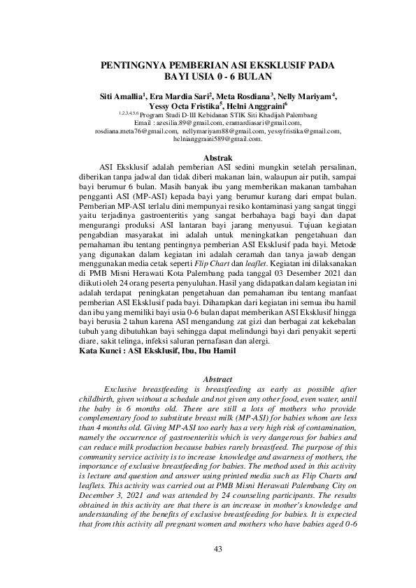 (PDF) Pentingnya Pemberian Asi Eksklusif Pada Bayi Usia 0 - 6 Bulan
