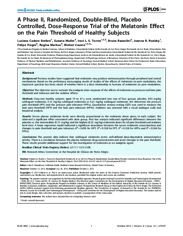 (PDF) Melatonin's Dose-Dependent Effects on Pain (PDF) Melatonin's Dose-Dependent Effects on Pain
