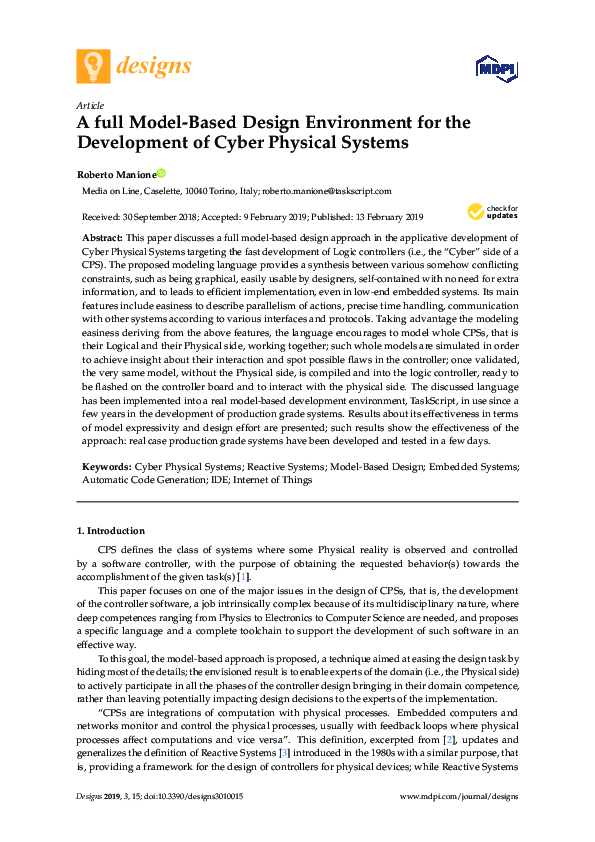 (PDF) A full Model-Based Design Environment for the Development of Cyber Physical Systems ...