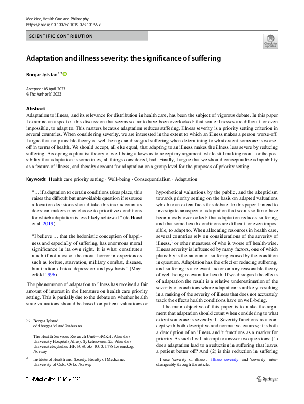 (PDF) Adaptation and illness severity: the significance of suffering