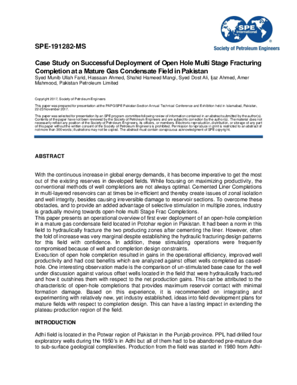(PDF) SPE-191282-MS Case Study on Successful Deployment of Open Hole Multi Stage Fracturing ...