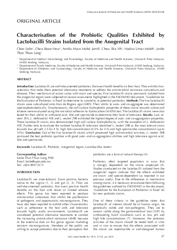 (PDF) Characterisation of the Probiotic Qualities Exhibited by ...