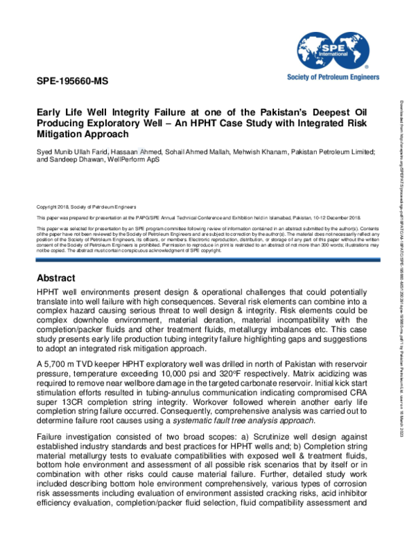 (PDF) SPE-195660-MS Early Life Well Integrity Failure at one of the ...