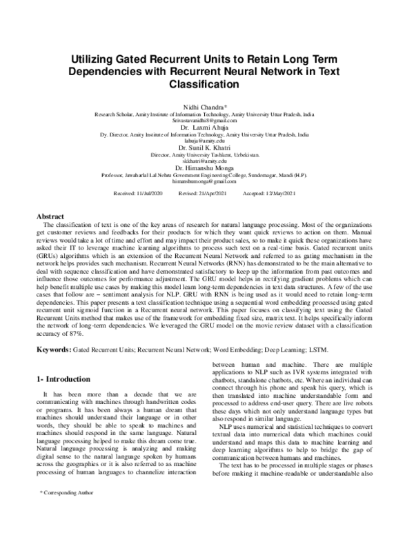 (PDF) Utilizing Gated Recurrent Units to Retain Long Term Dependencies with Recurrent Neural ...