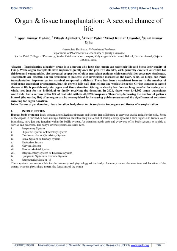 (PDF) Organ & tissue transplantation: A second chance of life