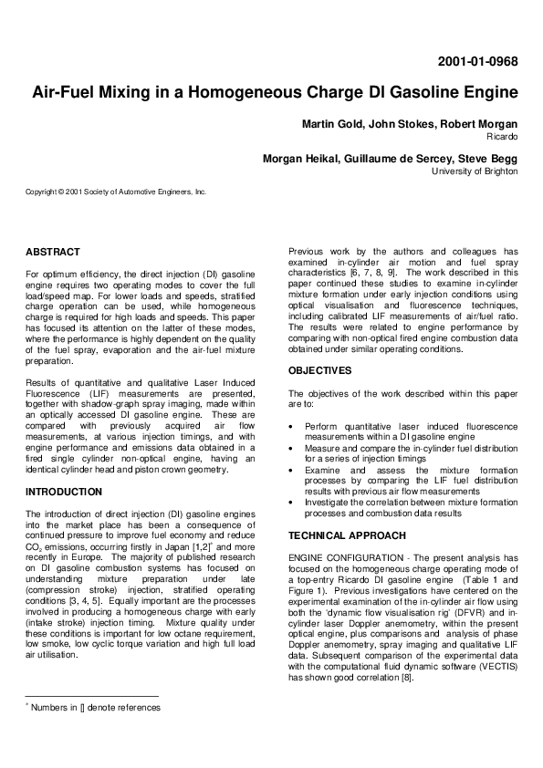 (PDF) Air-Fuel Mixing in a Homogeneous Charge DI Gasoline Engine