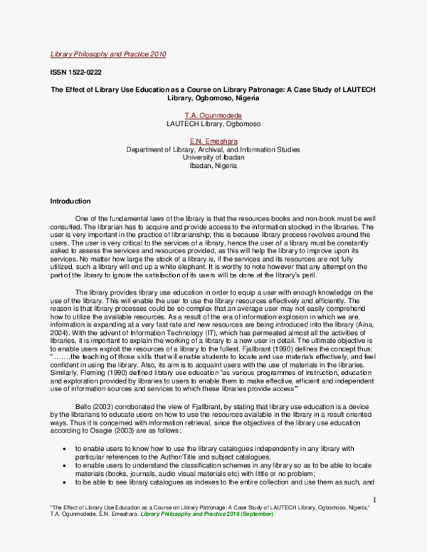 (PDF) The Effect of Library Use Education as a Course on Library ...