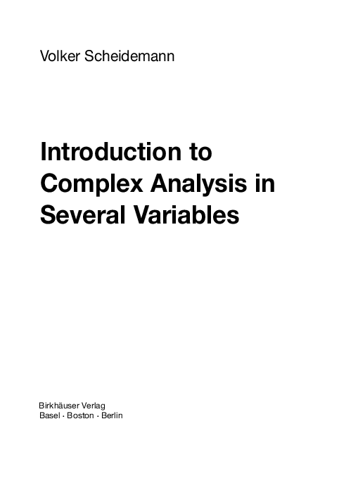 (PDF) Introduction to Complex Analysis in Several Variables