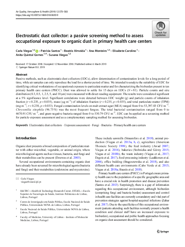 (PDF) Electrostatic dust collector: a passive screening method to ...