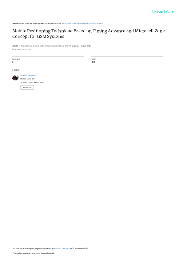 (PDF) Mobile Positioning Technique Based on Timing Advance and ...