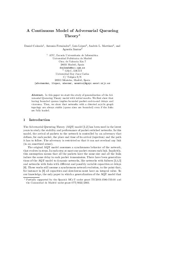 (PDF) A continuous model of adversarial queueing theory