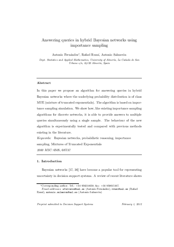 (PDF) Answering queries in hybrid Bayesian networks using importance sampling