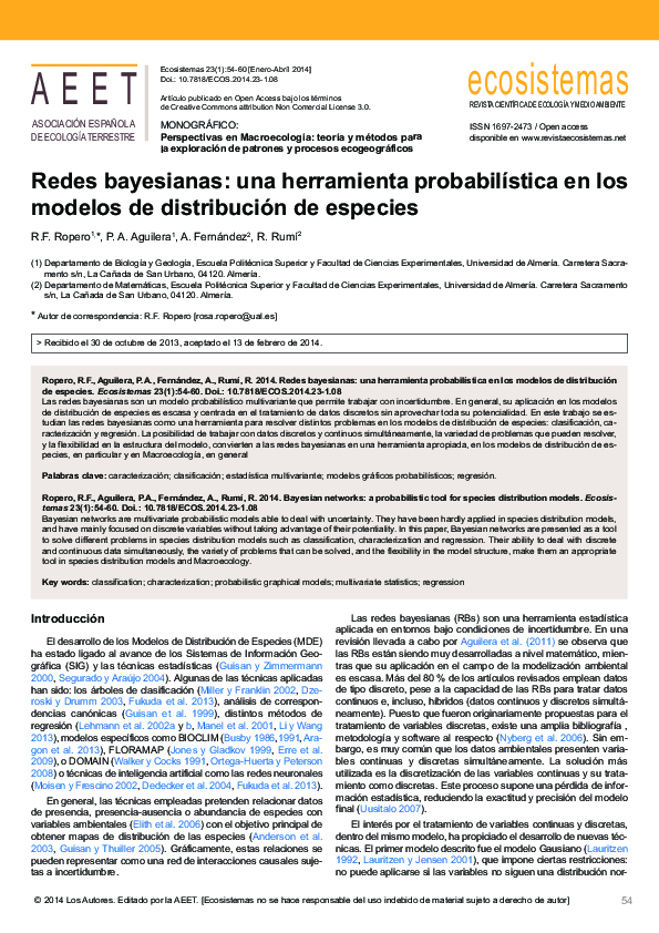 (PDF) Bayesian networks: a probabilistic tool for species distribution models