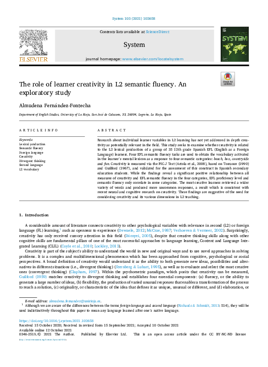 (PDF) The role of learner creativity in L2 semantic fluency. An ...