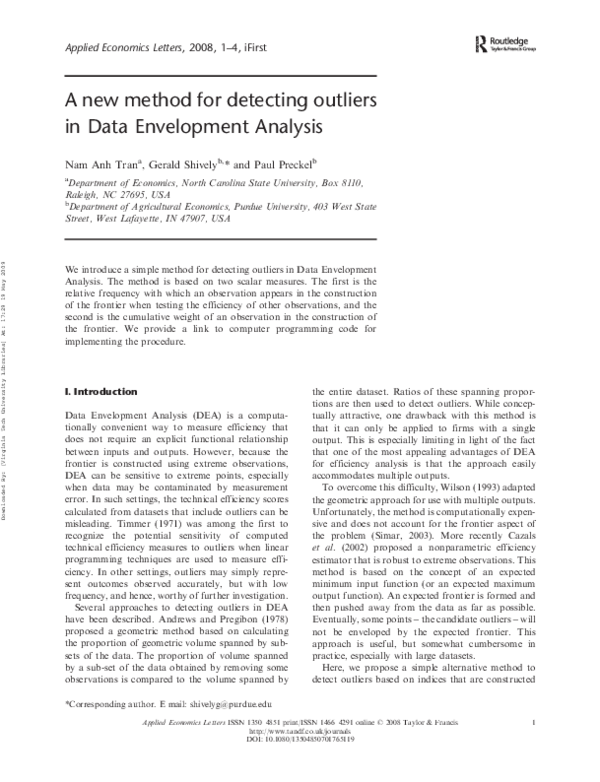 Pdf A New Method For Detecting Outliers In Data Envelopment Analysis Nam Trần