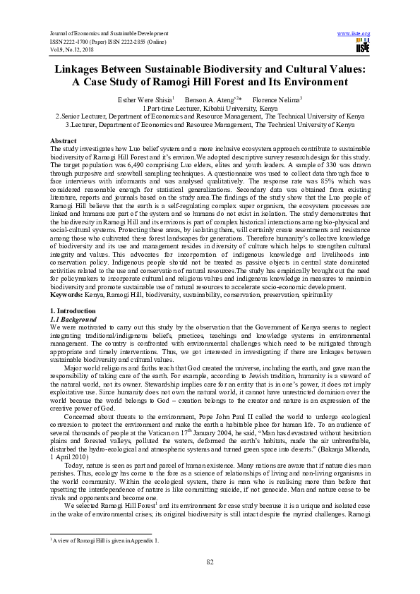 (PDF) Linkages Between Sustainable Biodiversity and Cultural Values: A ...