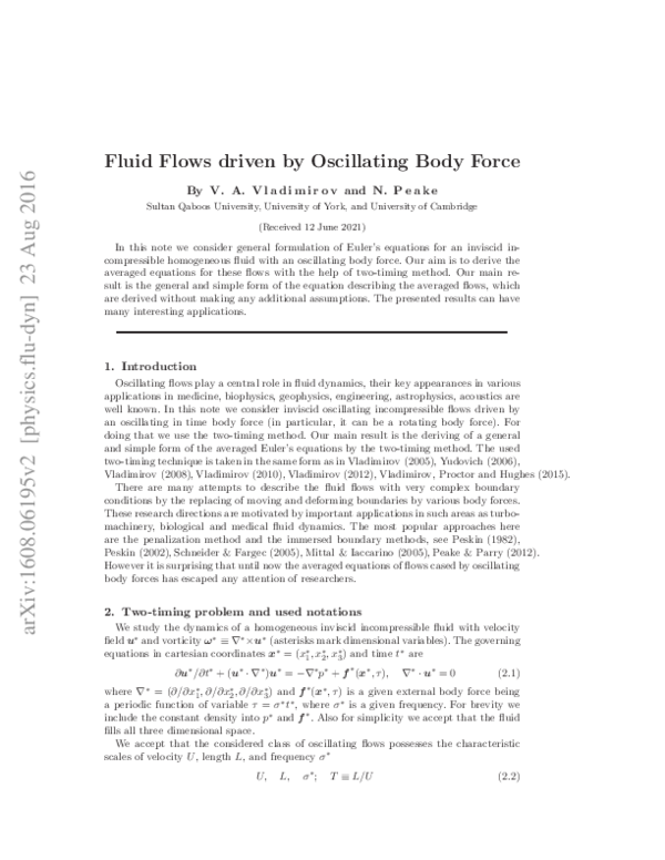 (PDF) Fluid Flows driven by Oscillating Body Force