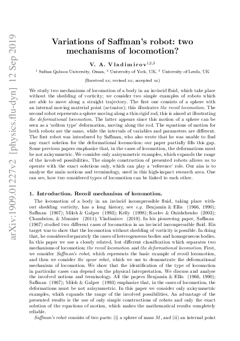 (PDF) Variations of Saffman's robot: two mechanisms of locomotion?