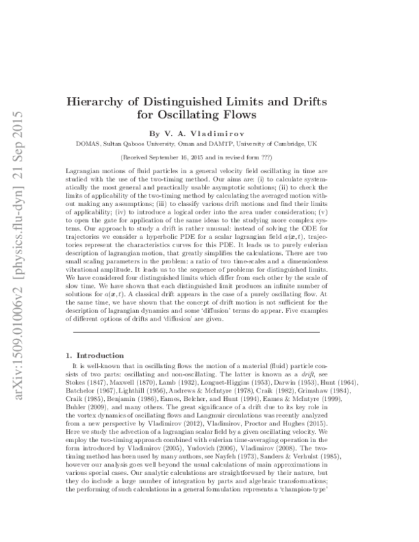 (PDF) Hierarchy of Distinguished Limits and Drifts for Oscillating Flows