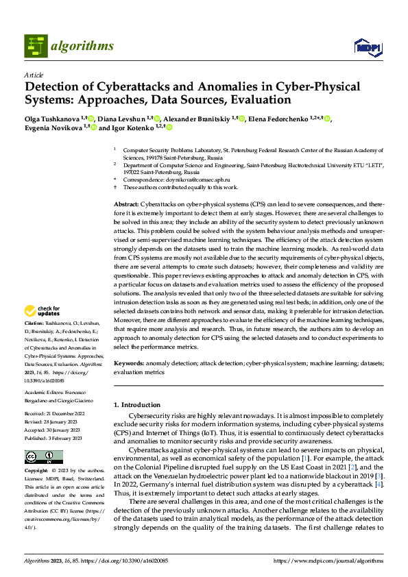 (PDF) Detection of Cyberattacks and Anomalies in Cyber-Physical Systems: Approaches, Data ...
