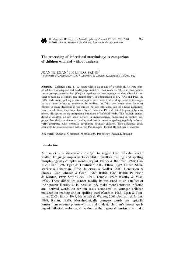 (PDF) The Processing of Inflectional Morphology: A Comparison of ...