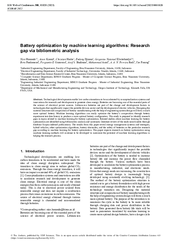 Pdf Battery Optimization By Machine Learning Algorithms Research Gap Via Bibliometric