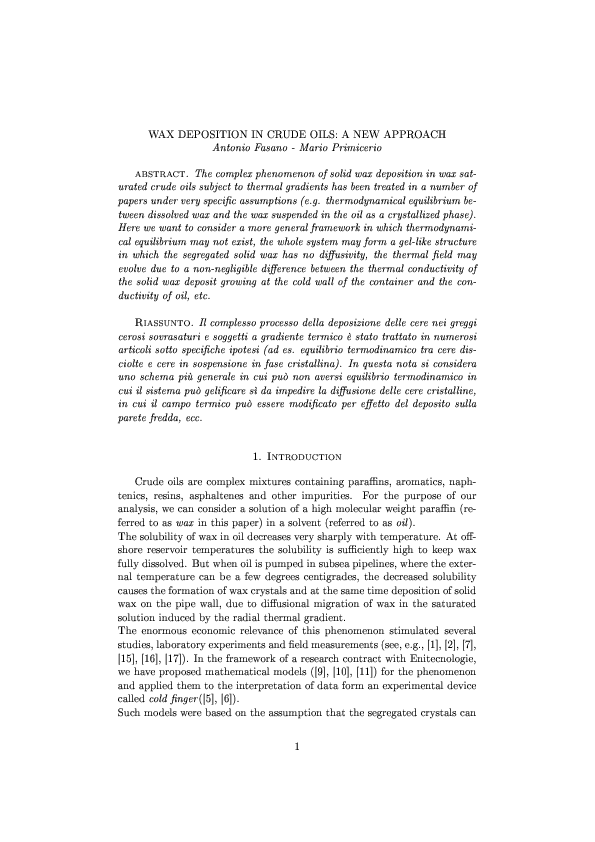 (PDF) Wax deposition in crude oils: a new approach