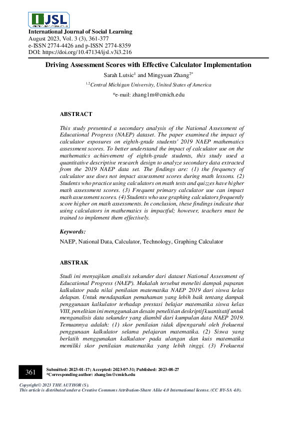 (PDF) Driving Assessment Scores with Effective Calculator Implementation