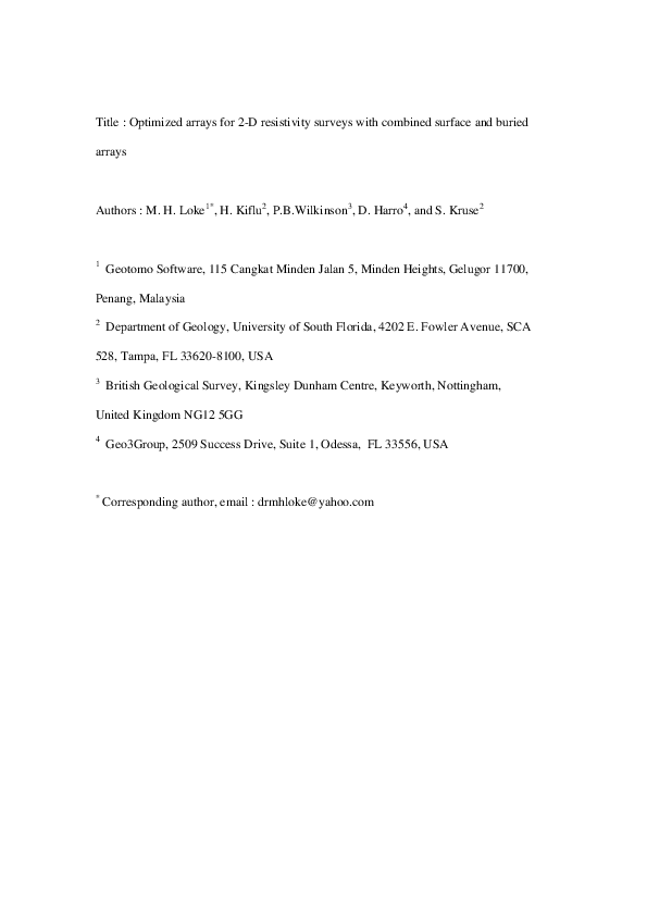 (PDF) Optimized arrays for 2D resistivity surveys with combined surface and buried arrays
